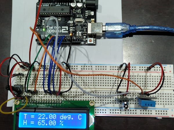 Weather Station With Dht11 Sensor And Lcd 1602 Display Arduino