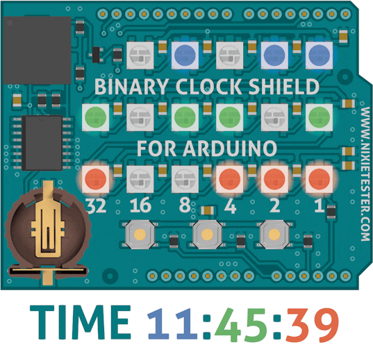 Binary Clock Shield For Arduino Arduino Project Hub