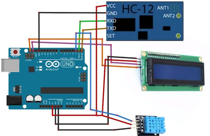 HC-12 Long Range Distance Weather Station and DHT Sensors - Arduino ...