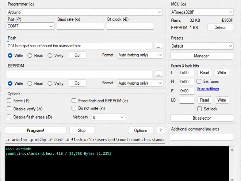 Upload Hex Files With Avrdudess Gui Graphical User Interface