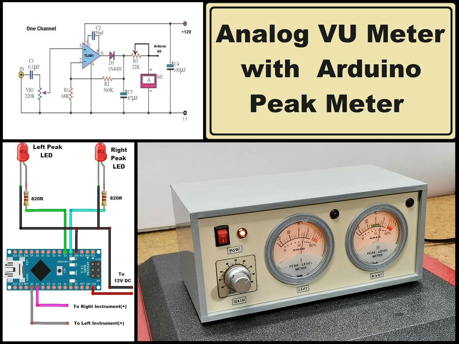 DIY Analog VU meter with Arduino peak meter - Hackster.io DIY Analog VU meter with Arduino peak meter - Hackster.io