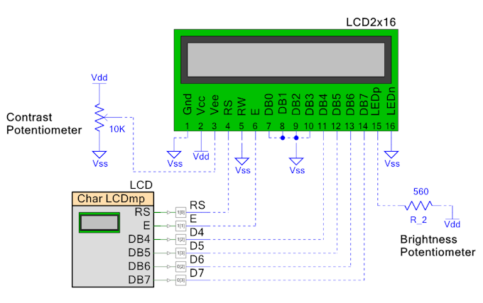 Character LCD with 4 data bits - Hackster.io
