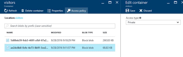 Setting Permissions On Blob Storage Container 