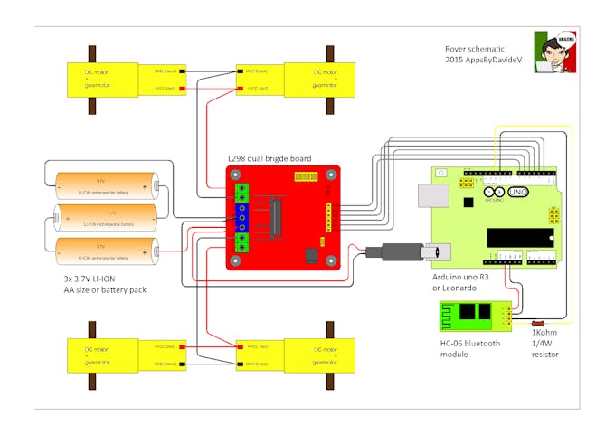Arduino 4wd Rover Bluetooth Controlled By An Android Device Arduino Project Hub