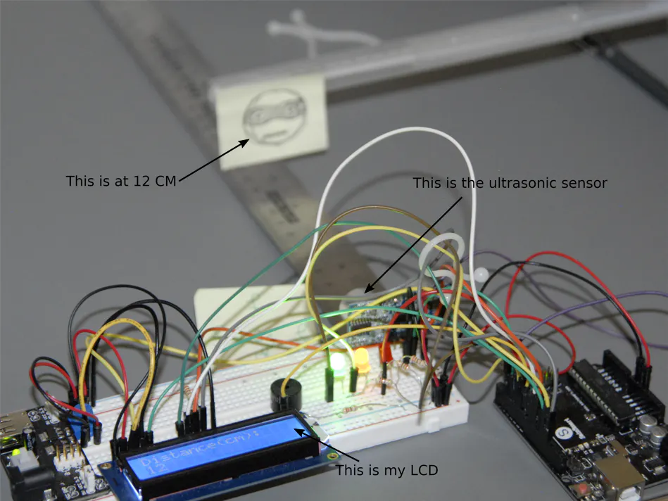 Ultrasonic Security System with Object Distance Display - Hackster.io