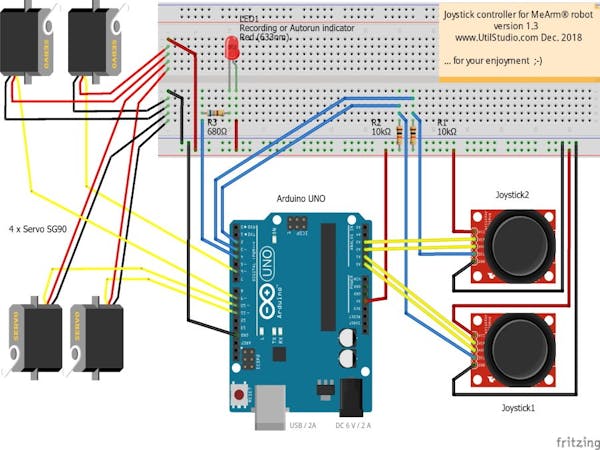 Joystick Controller For Mearm Robot Recording Coordinates Arduino